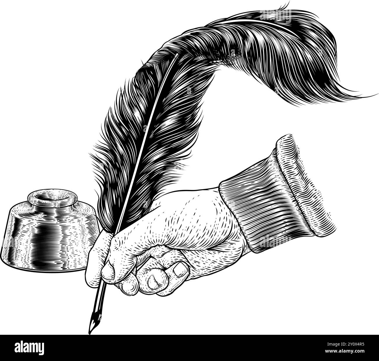 Quill Feather Ink Pen Hand Vintage Woodcut Print Stock Vector Image ...