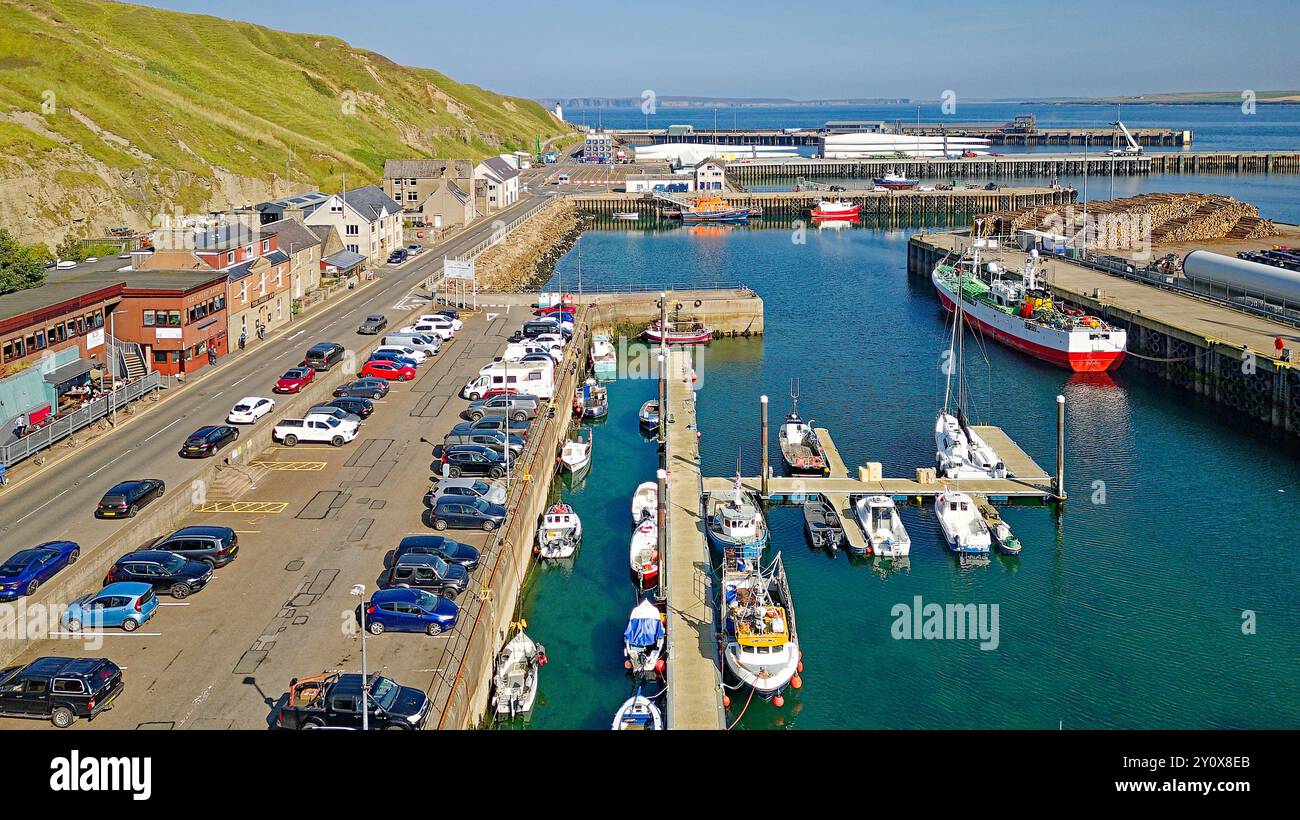 Scrabster Harbour Caithness Scotland the A9 road and harbour with car ...
