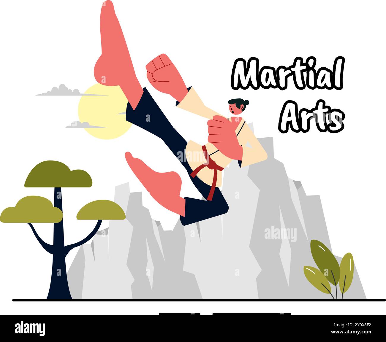 Martial Arts Vector Illustration with an Athlete Doing a High Kick ...