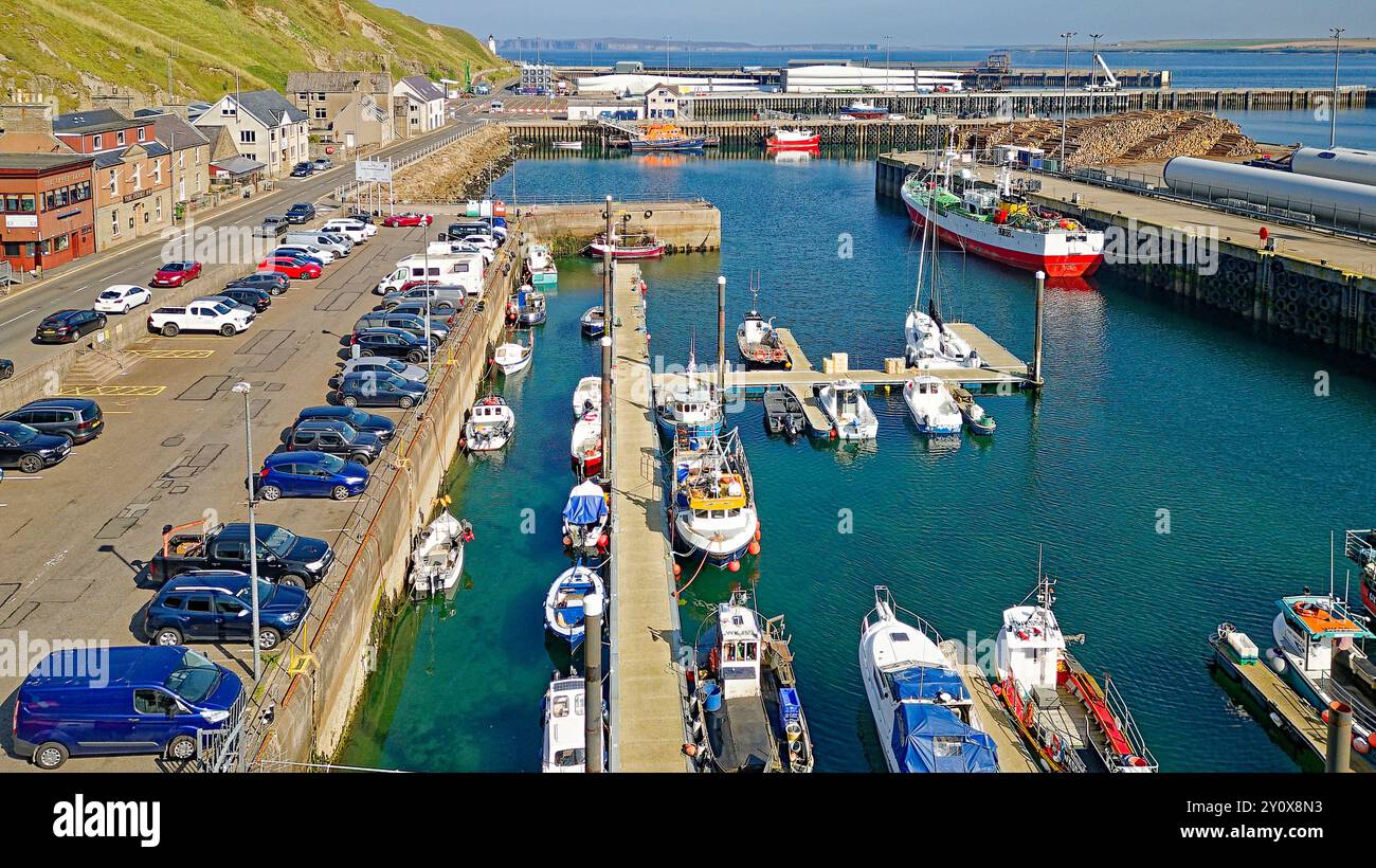 Scrabster Harbour Caithness Scotland the A9 road and small harbour with ...