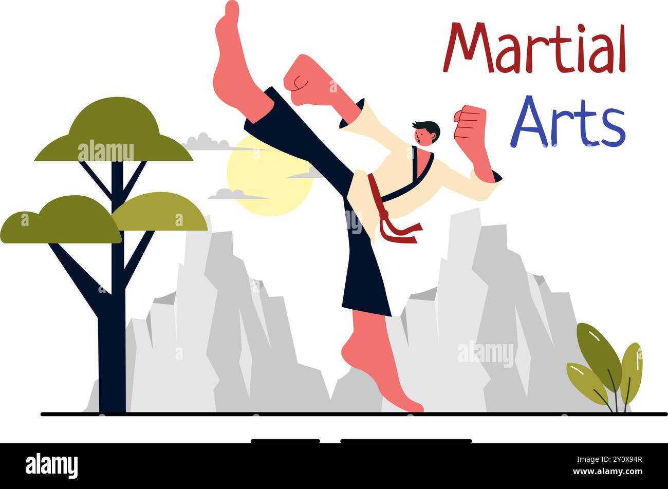 Martial Arts Vector Illustration with an Athlete Doing a High Kick ...