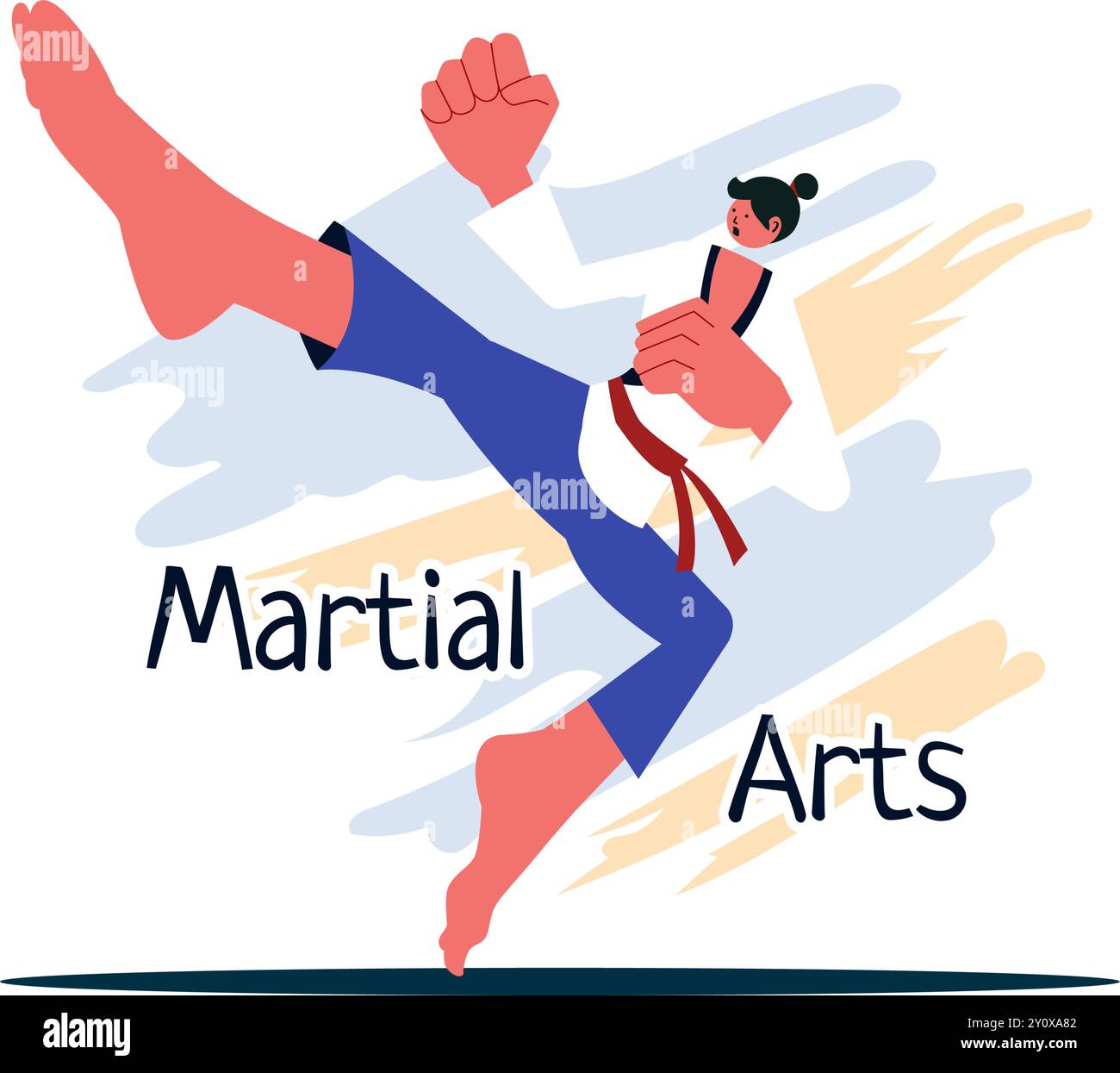 Martial Arts Vector Illustration with an Athlete Doing a High Kick ...