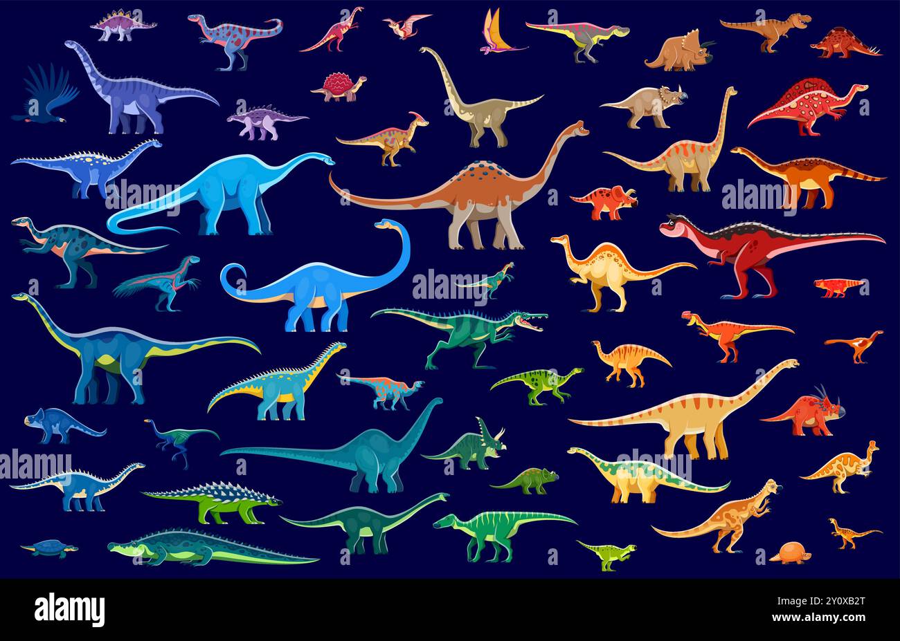 Color prehistoric dinosaurs vector background. Cartoon cute dino ...