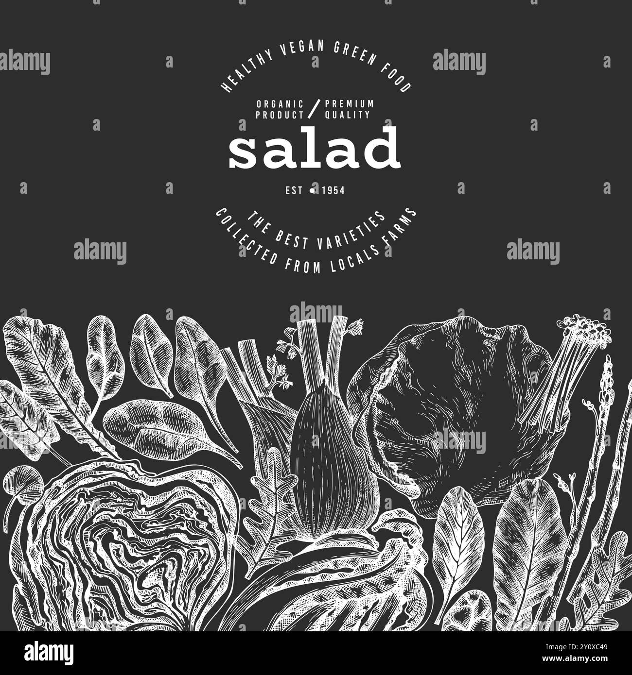 Green Vegetable Design Template. Vector Hand Drawn Healthy Leaf Salad ...