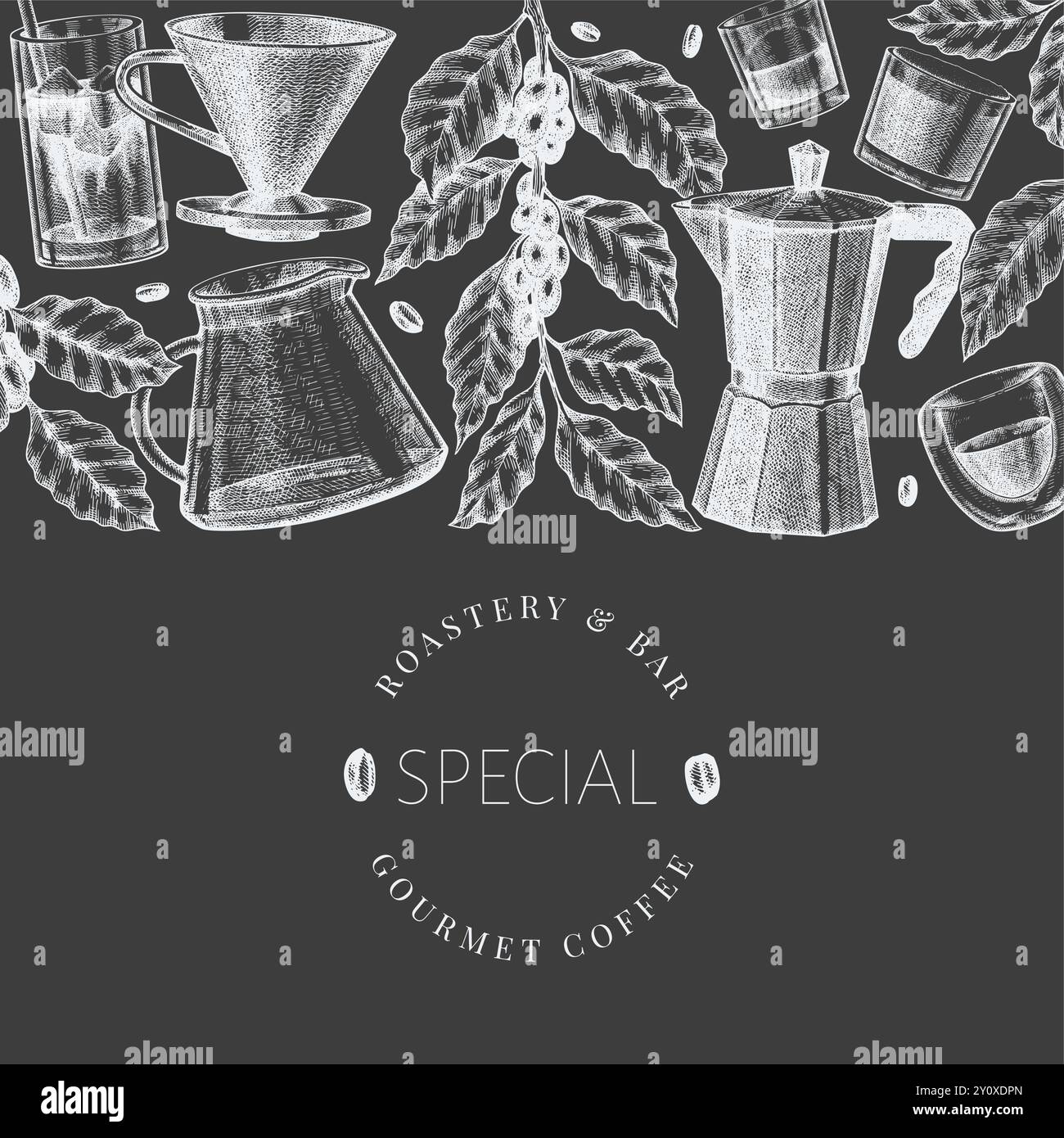 Alternative Coffee Makers Chalk Board Illustration. Vector Hand Drawn ...