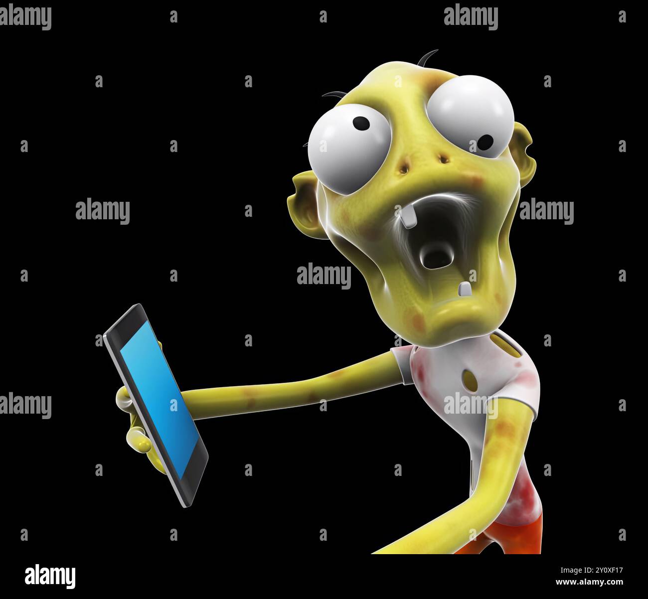 Fun 3D cartoon zombie with a phone Stock Photo - Alamy
