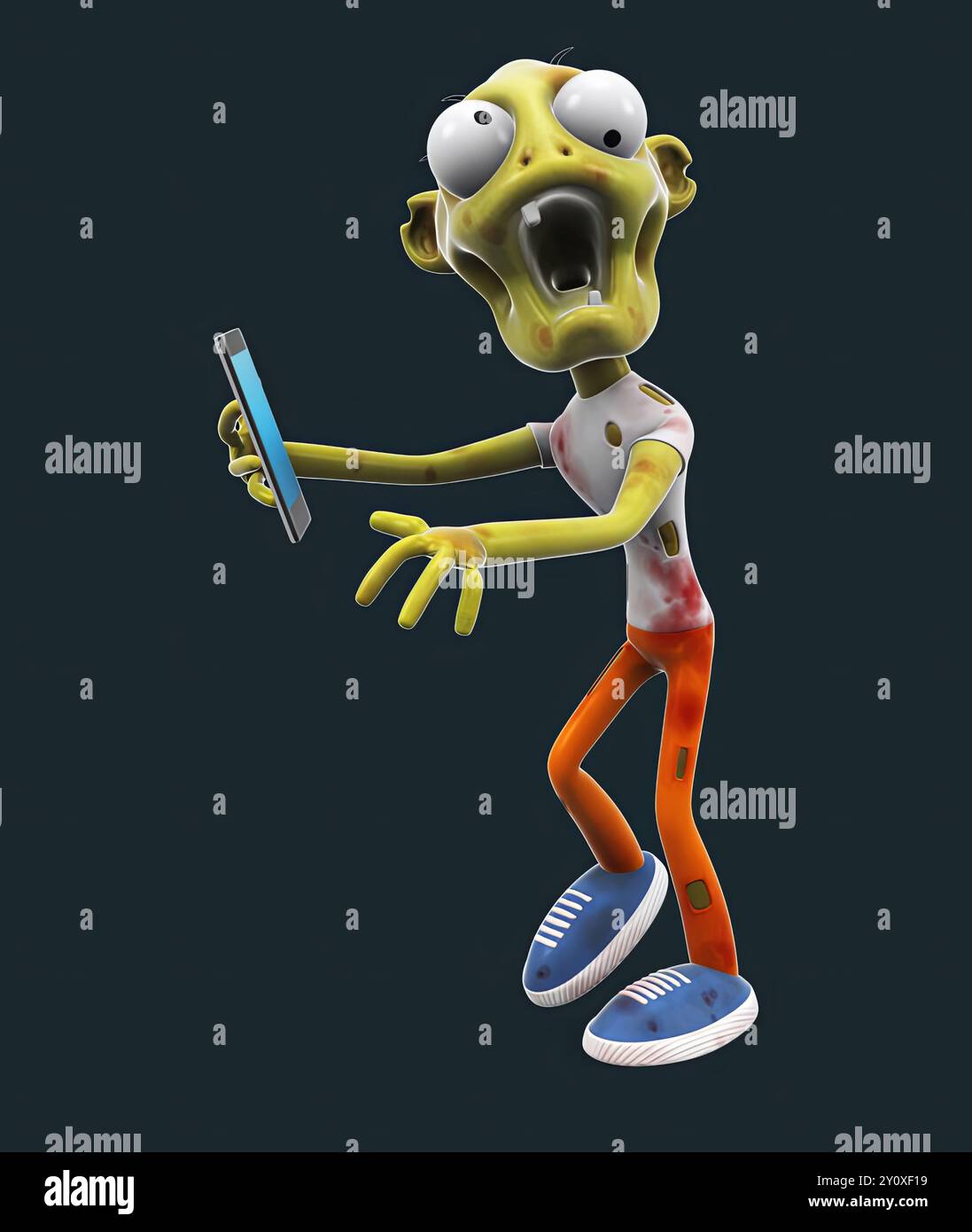 Fun 3D cartoon zombie with a phone Stock Photo - Alamy