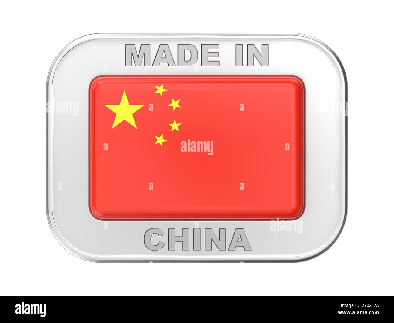 Made in China, silver badge with the flag of the People's Republic of ...