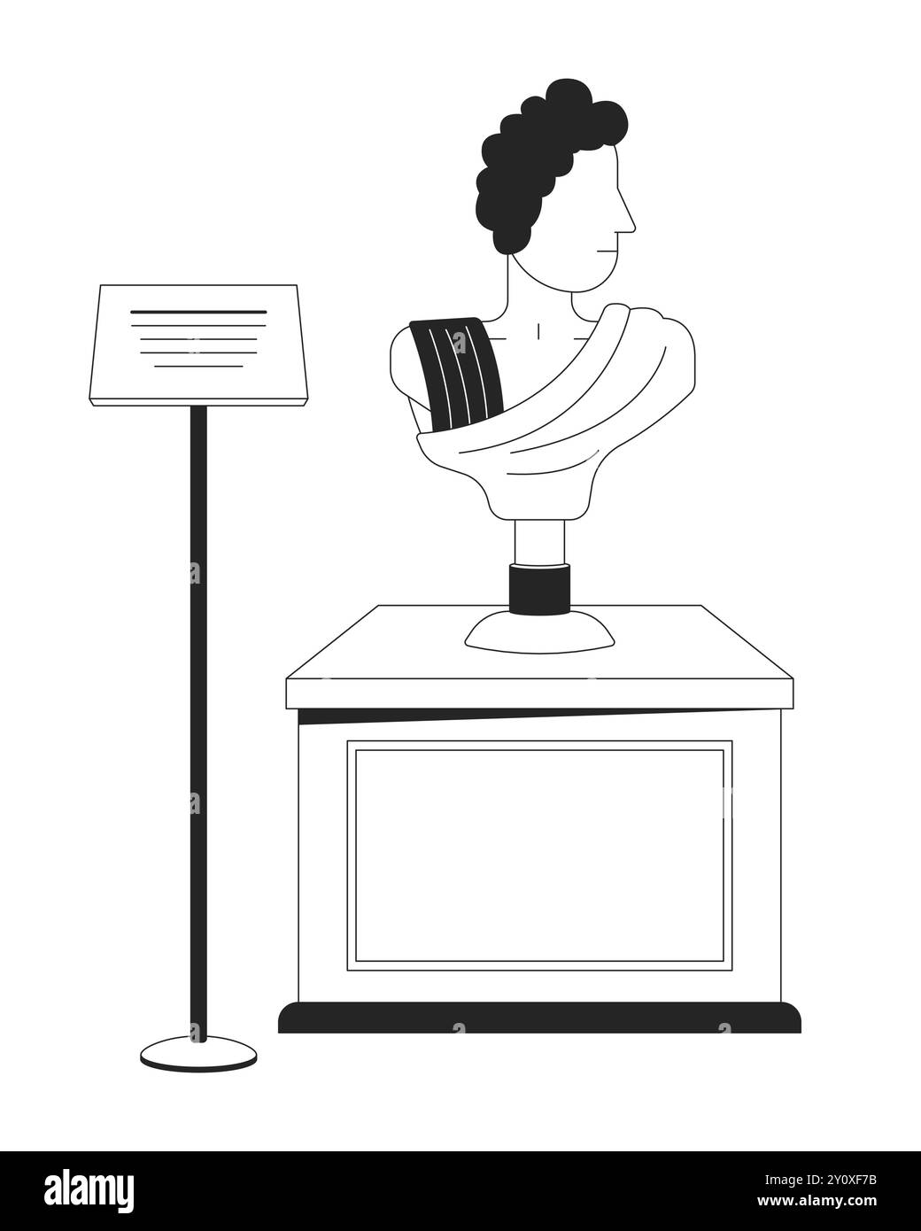 Greek statue bust exhibition black and white 2D line cartoon object ...