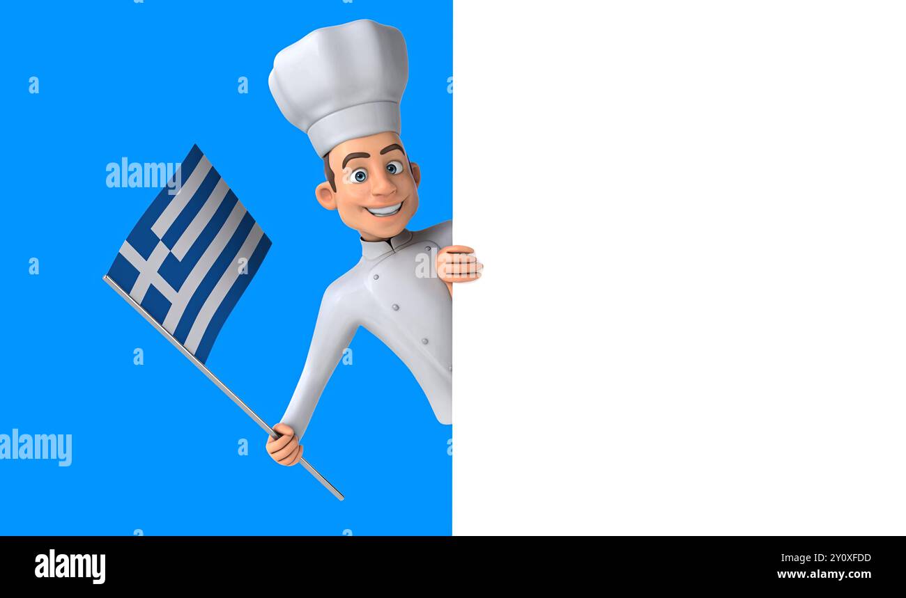 Fun 3D cartoon chef with a flag from greece Stock Photo - Alamy
