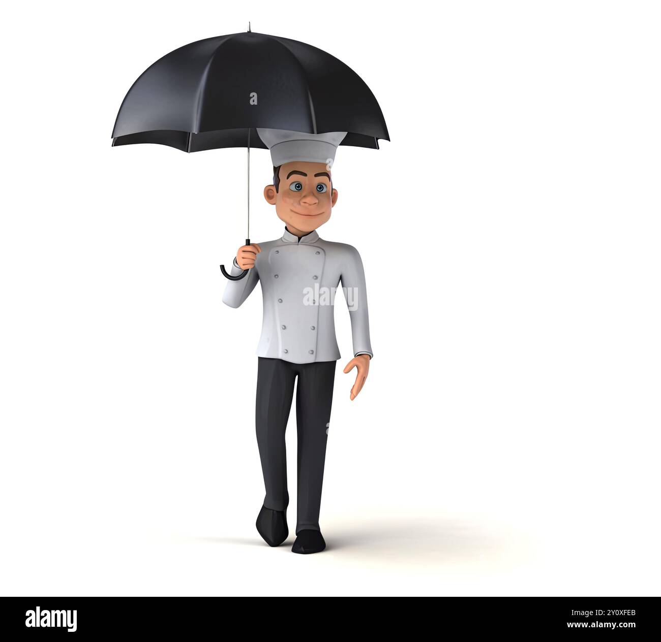Fun 3D cartoon chef walking with an umbrella Stock Photo - Alamy