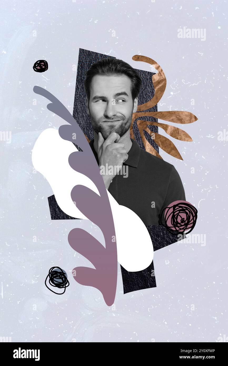 Composite trend artwork sketch photo collage of monochrome young guy ...