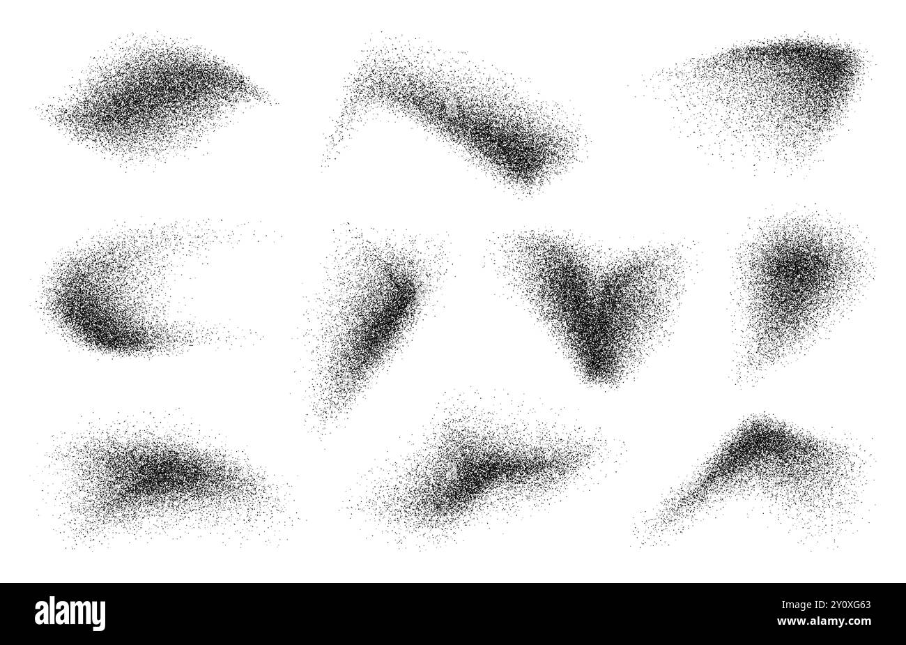 Noise dot grain brush. Vector set of irregularly shaped black dust ...