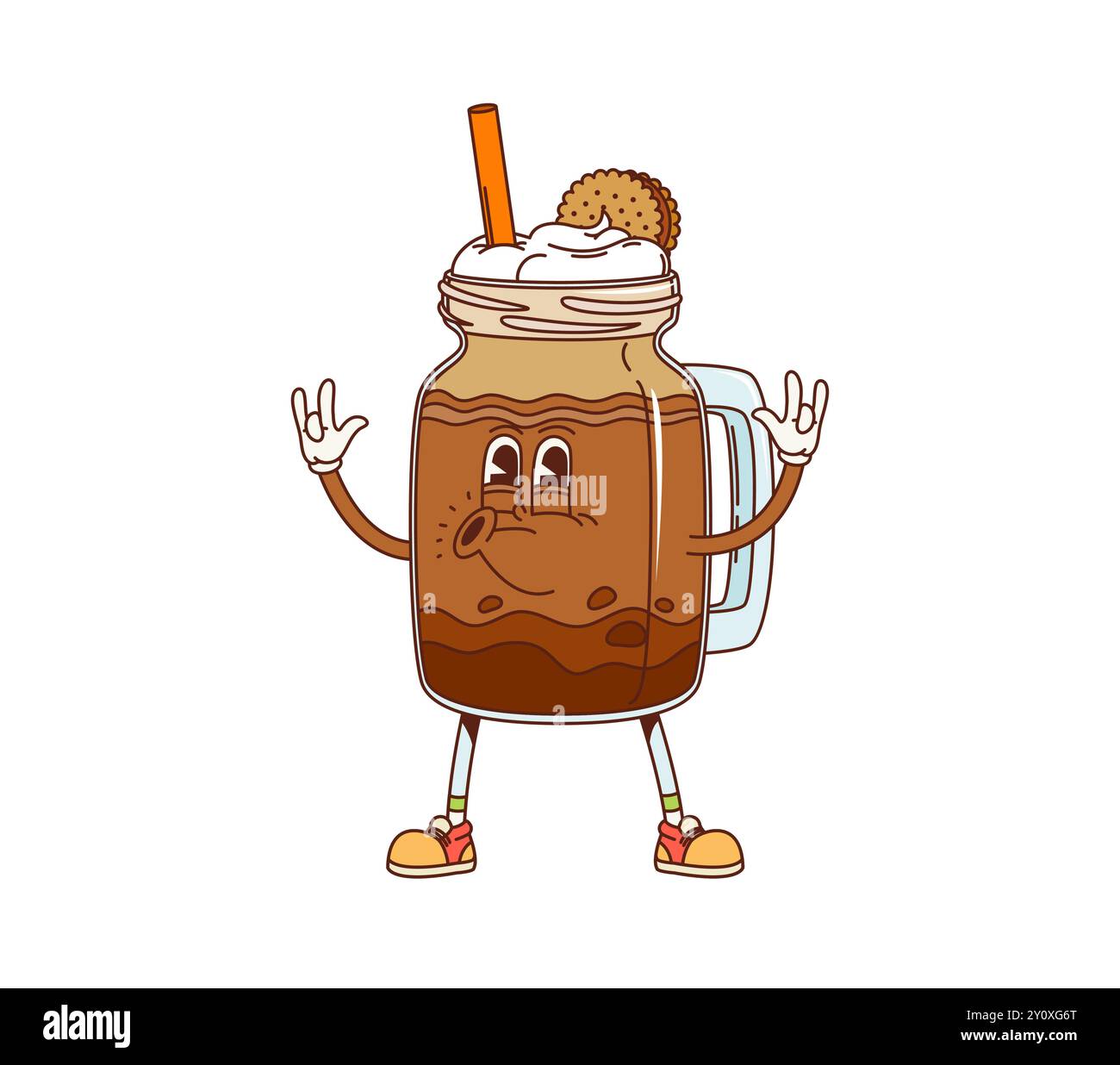Retro groovy chocolate milkshake dessert character. Isolated cartoon ...