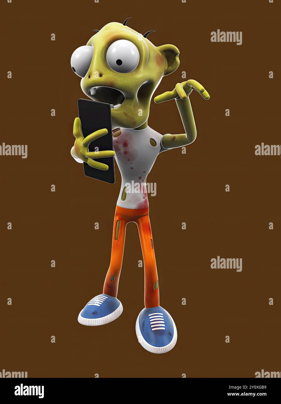 Fun 3D cartoon zombie with a phone Stock Photo - Alamy