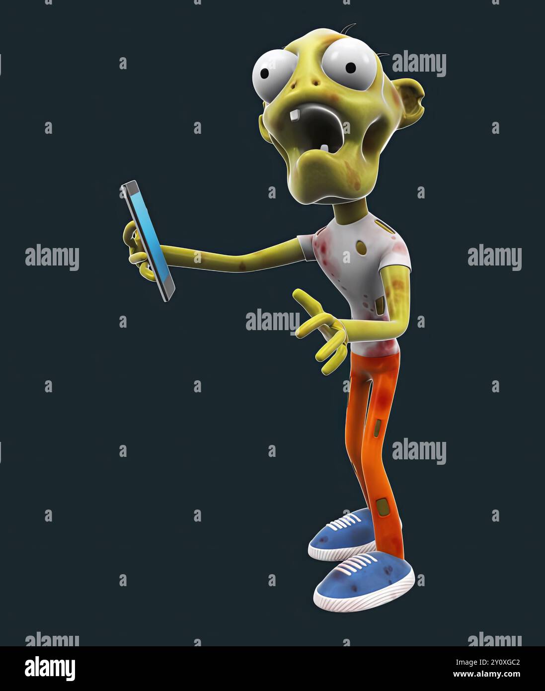 Fun 3D cartoon zombie with a phone Stock Photo - Alamy