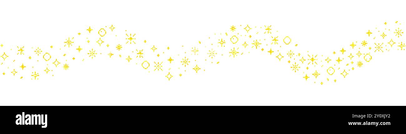 Pixel star retro 8 bit sparkle wavy border seamless frame. Shiny game ...