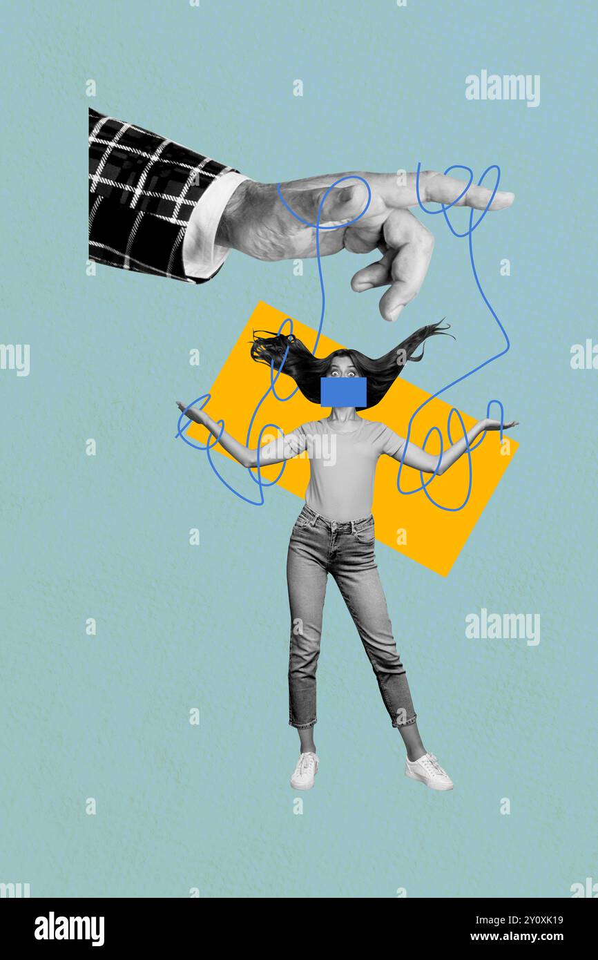 Vertical image collage young woman mouth cutout block censorship shut ...