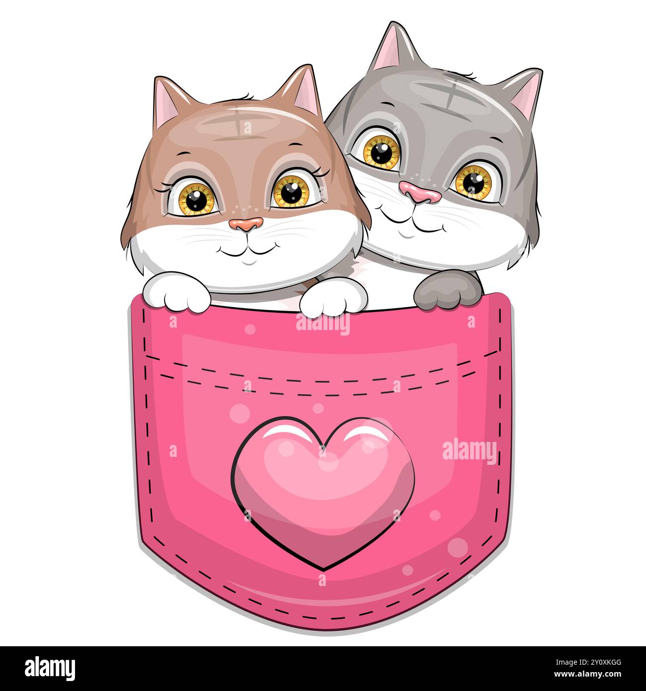 Cute cartoon cat couple in pink pocket. Vector illustration of an ...