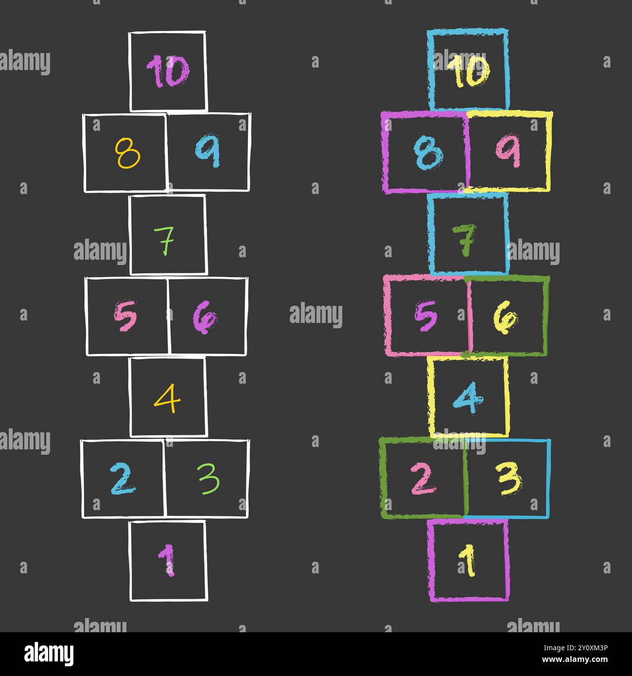 Hopscotch chalk doodle drawing, street Jumping game kids activity. Hop ...