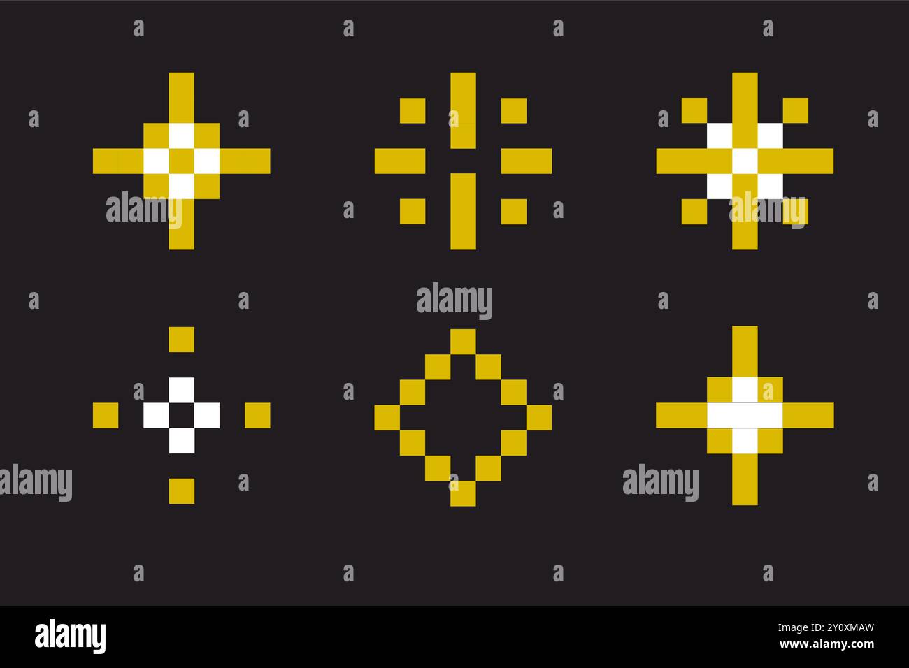 Pixel star retro 8 bit sparkle set. Shiny game pixel art effect set ...