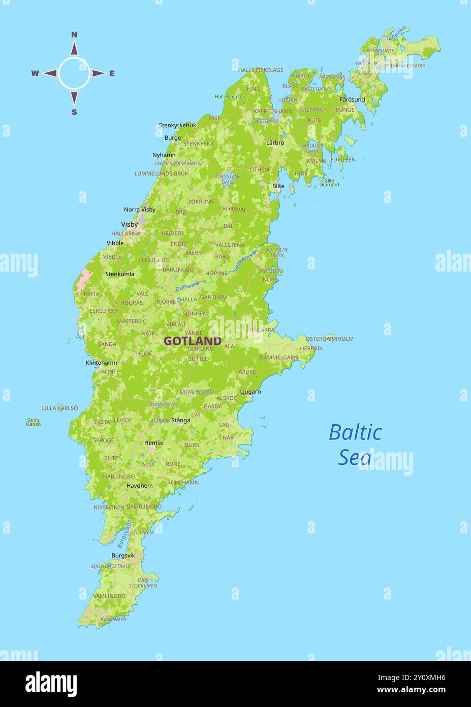 Gotland Island, Sweden detailed political physical map Stock Vector ...