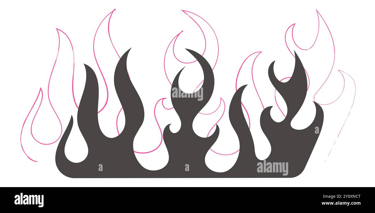 Flame neo tribal tattoo y2k hot print line and silhouette retro ...
