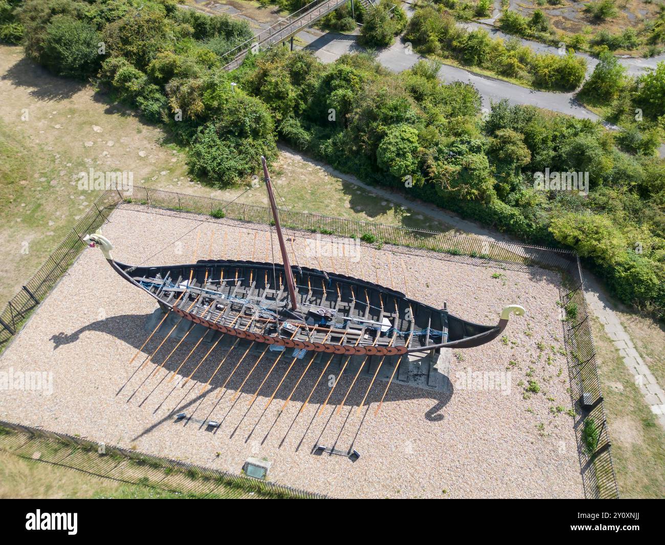 aerial view of the replica viking longboat hugin at pegwell bay on the ...