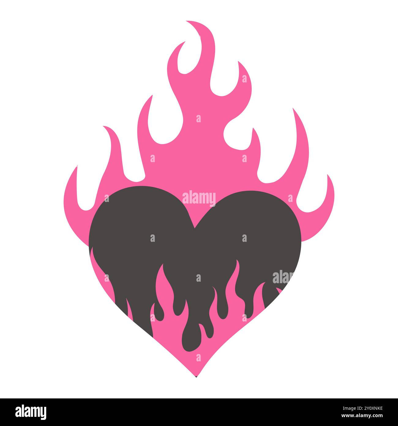 Heart flame y2k gothic tattoo neo tribal isolated on white background ...