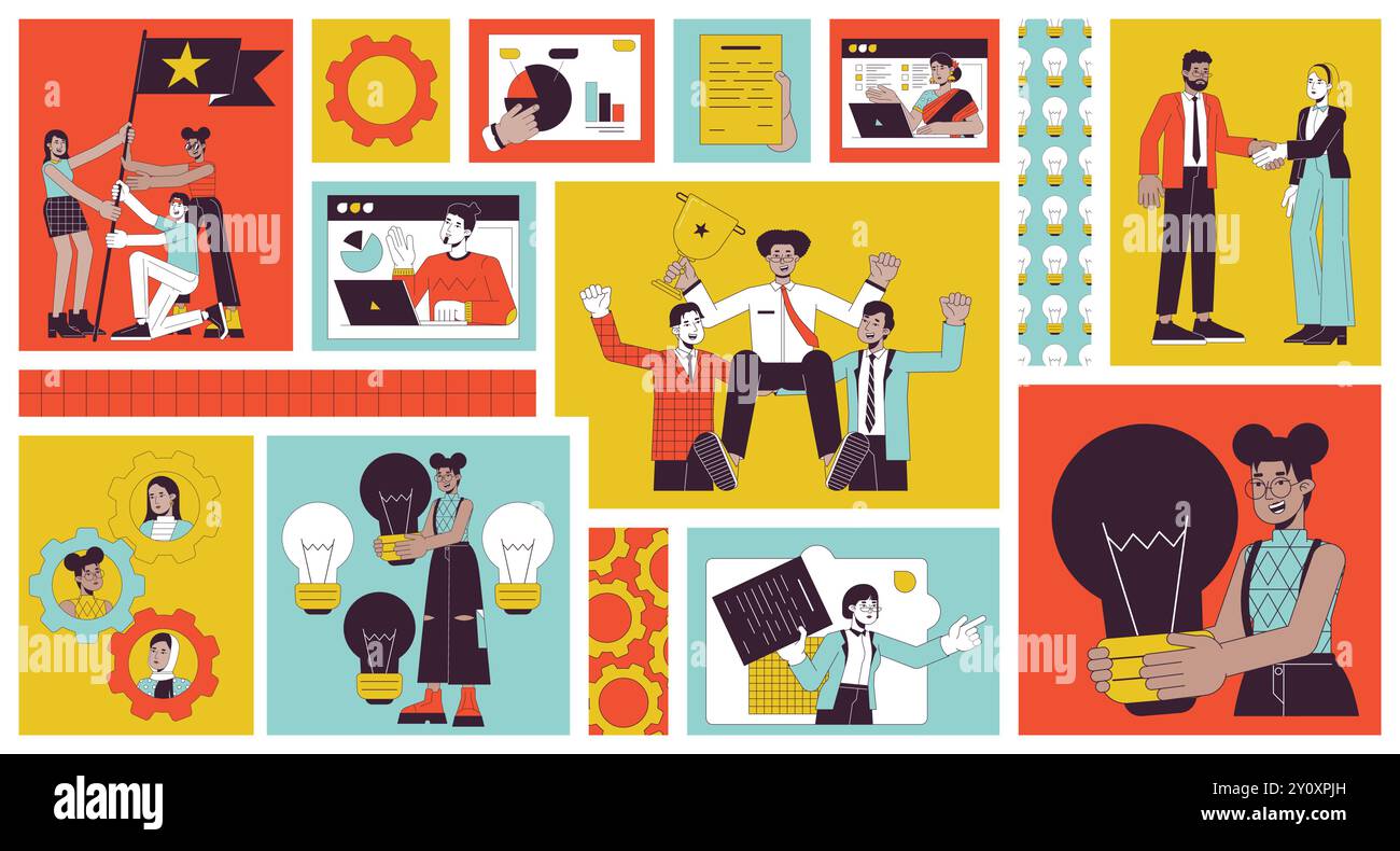 Team work diversity bento grid illustration set Stock Vector Image ...