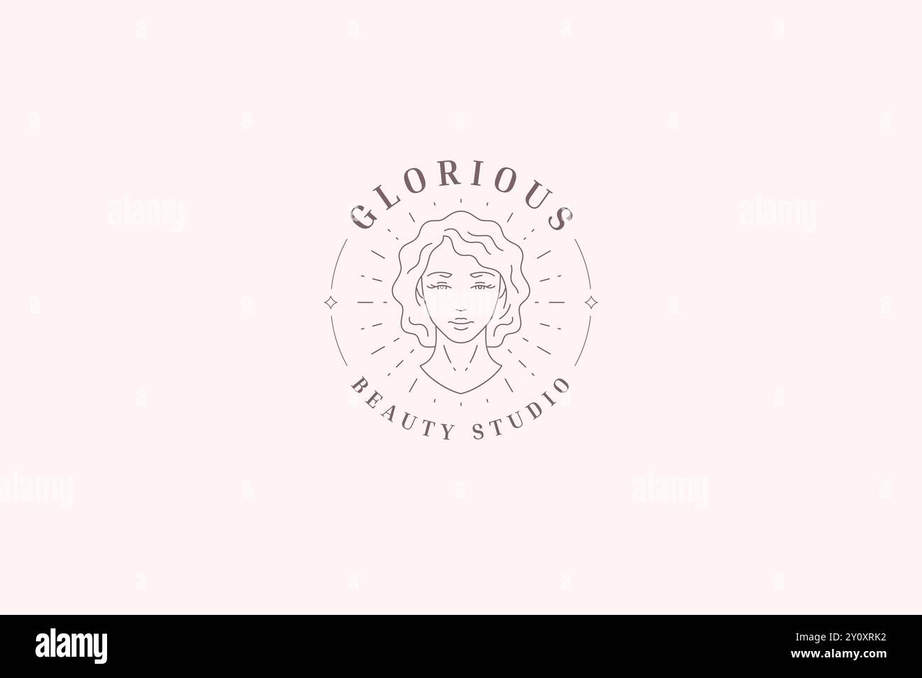 Gorgeous young woman bright face circle line art logo design template ...