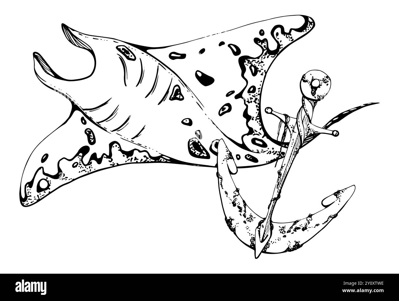 Stingray manta with anchor, Marine life, sea ocean underwater creatures ...