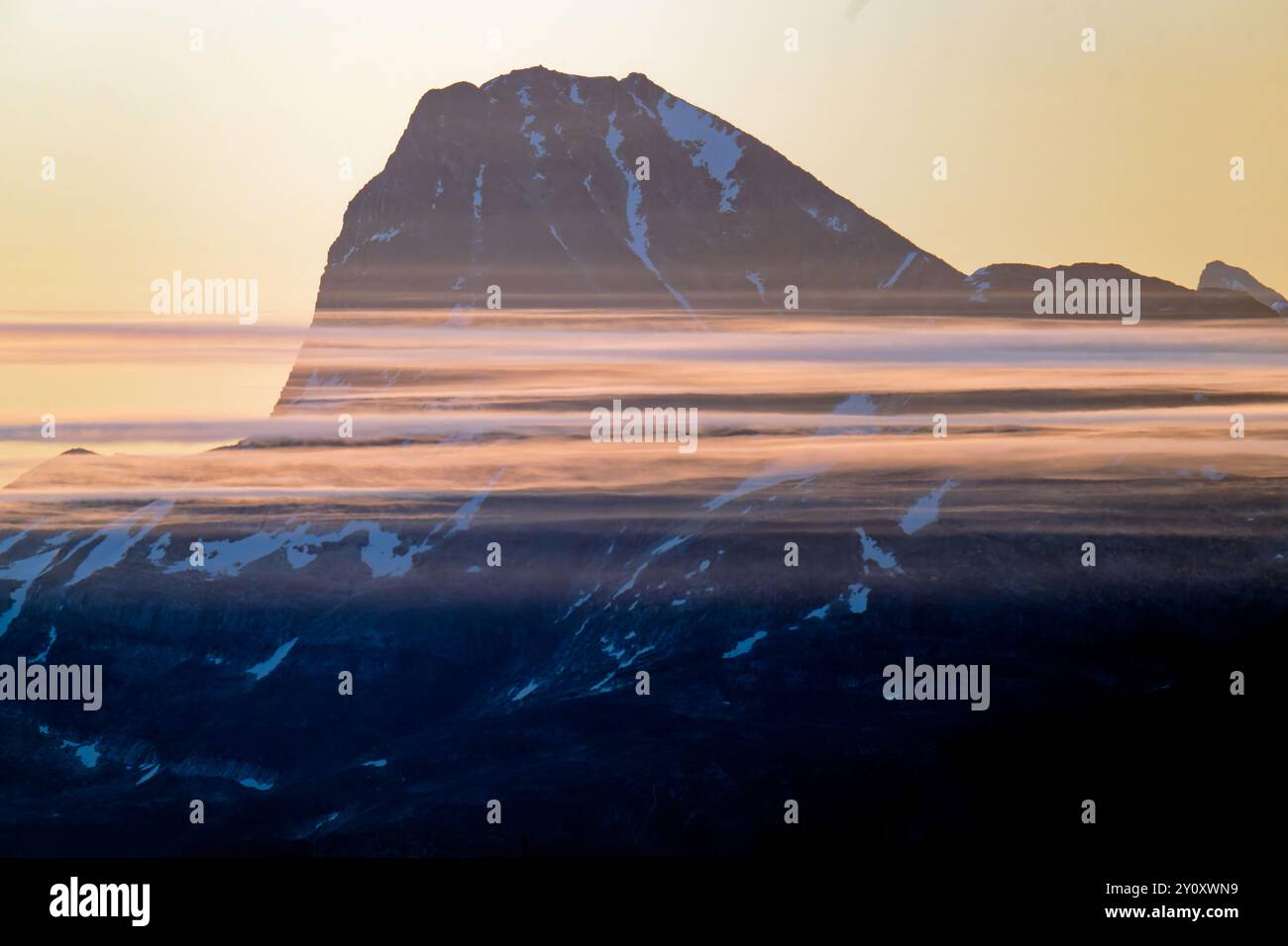 layers of mist cloud , early morning at the approaches to Nuuk Harbour ...