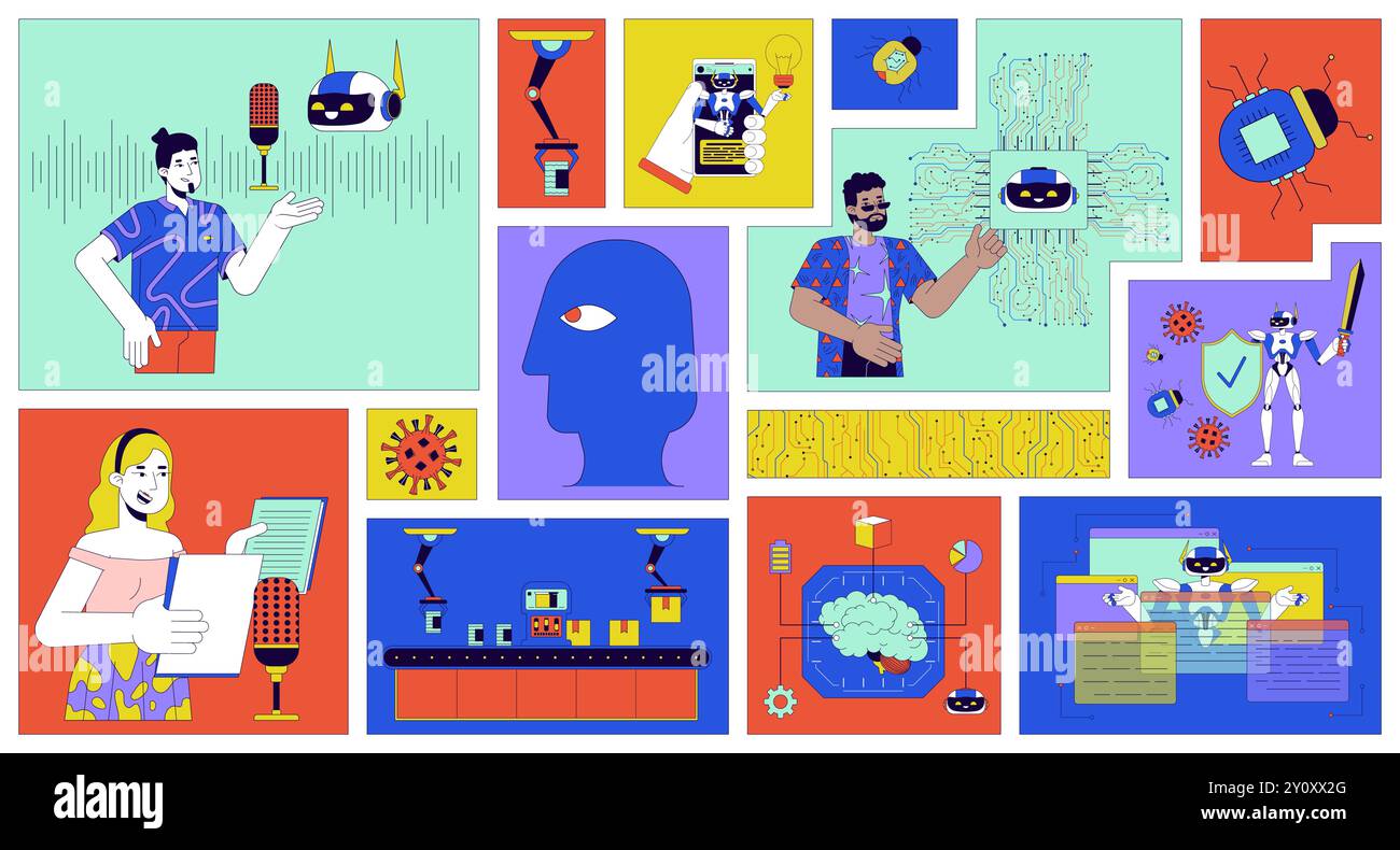 AI technologies people bento grid illustration set Stock Vector Image ...