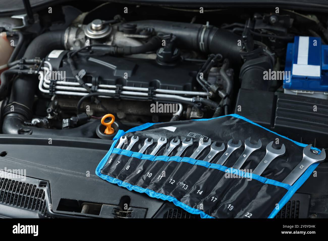 Set of different auto mechanic's tools at automobile repair shop Stock ...