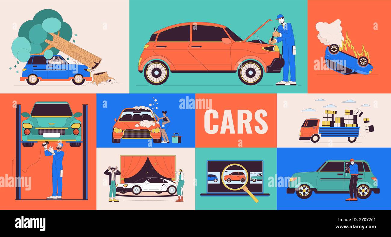 Cars in daily life bento grid illustration set Stock Vector Image & Art ...