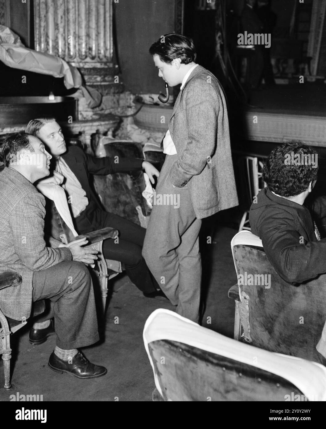 Photograph of (from left) John Houseman, Edwin Denby and Orson Welles ...