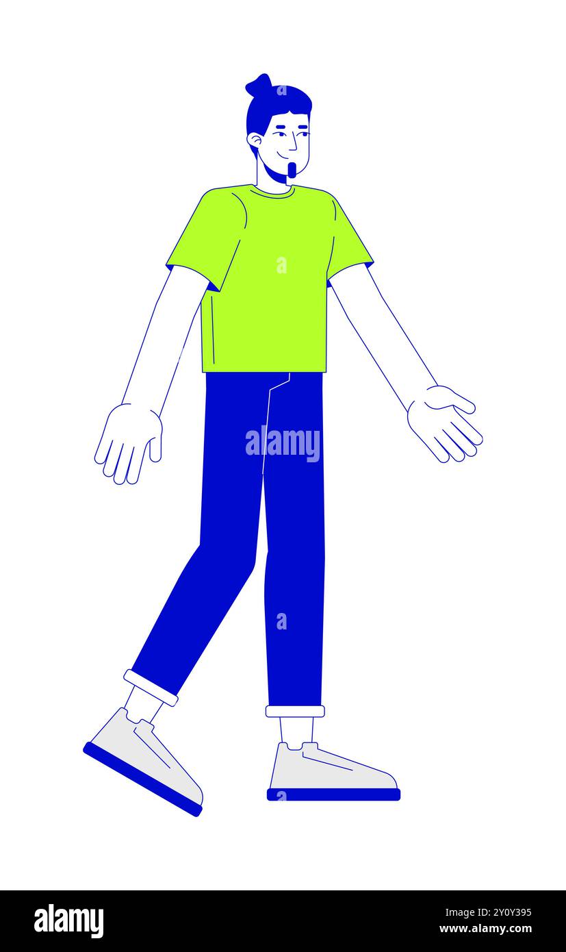 Happy caucasian man walking 2D linear cartoon character Stock Vector ...