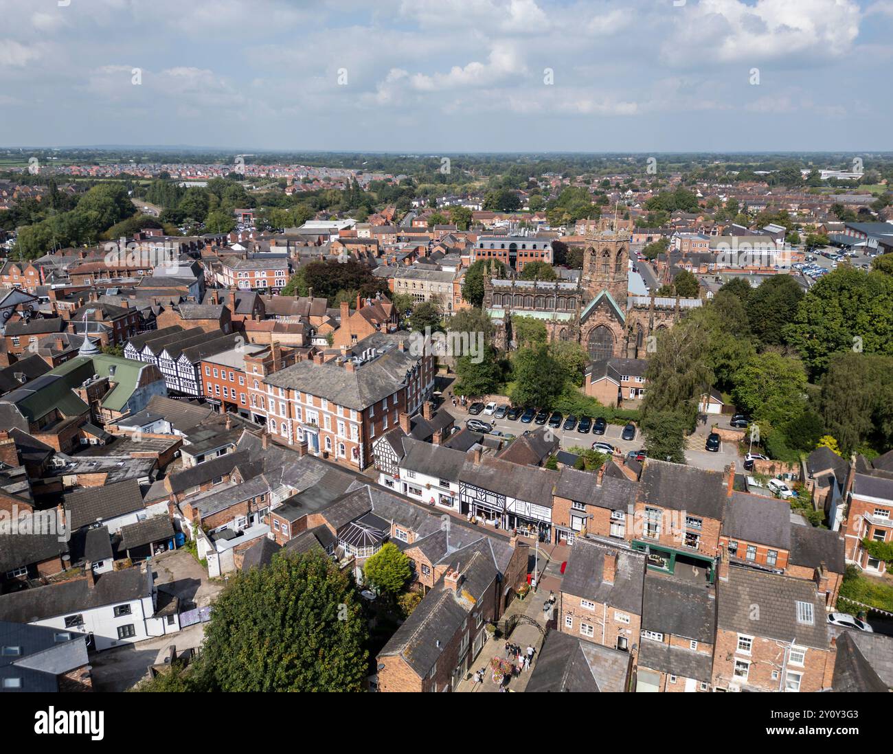 Town centre aerial view, Nantwich, Cheshire, England, aerial Stock ...