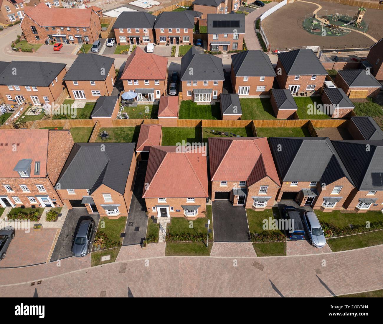New Build housing development, Crewe Green, Cheshire, England, aerial ...