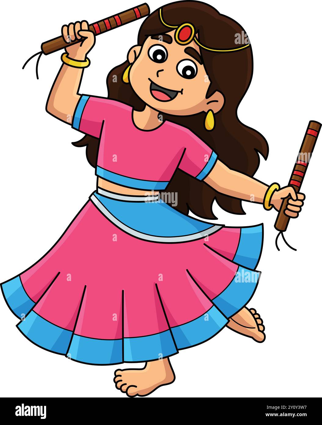 Diwali Festival Girl Dancing with Sticks Clipart Stock Vector Image ...