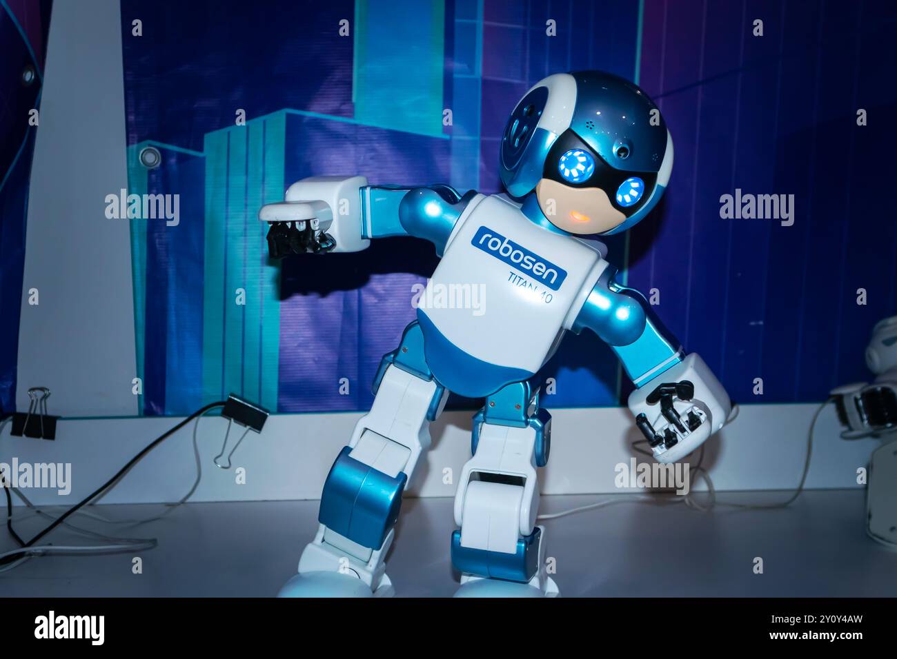 Humanoid robot at the robot exhibition. Artificial intelligence ...