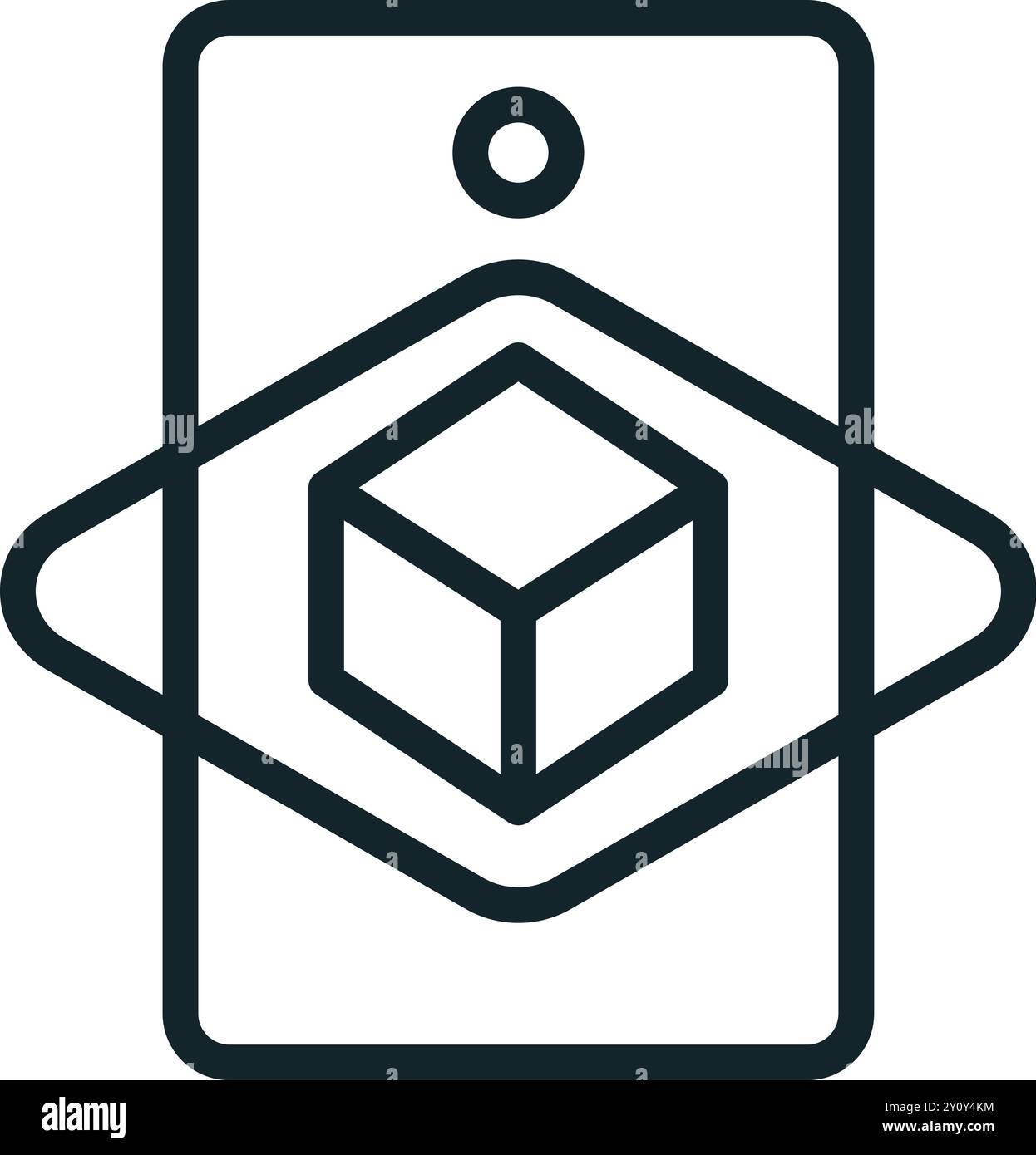 Smartphone showing augmented reality cube, concept of online learning ...