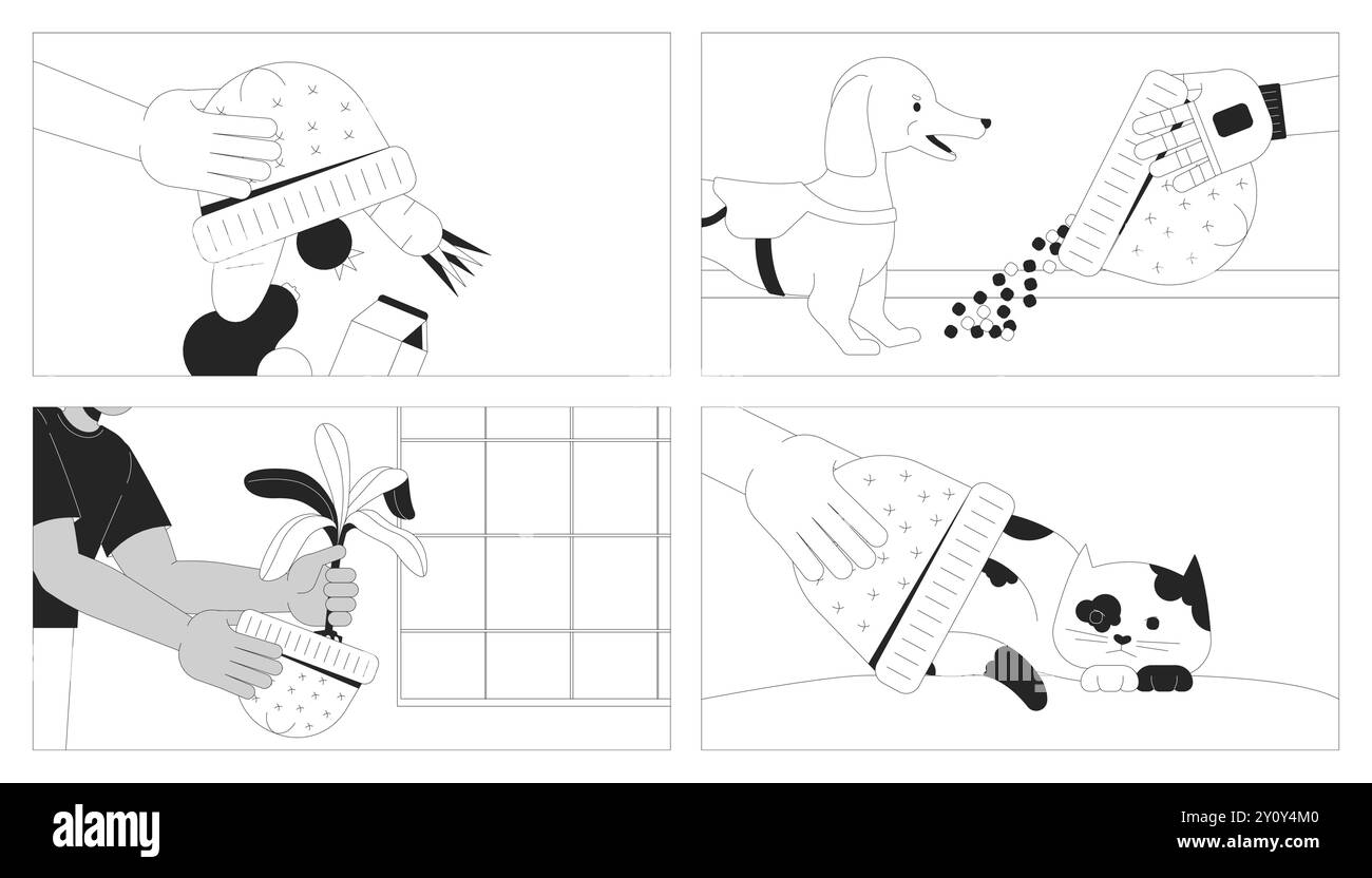 Finding new usage of hats black and white line illustration set Stock ...