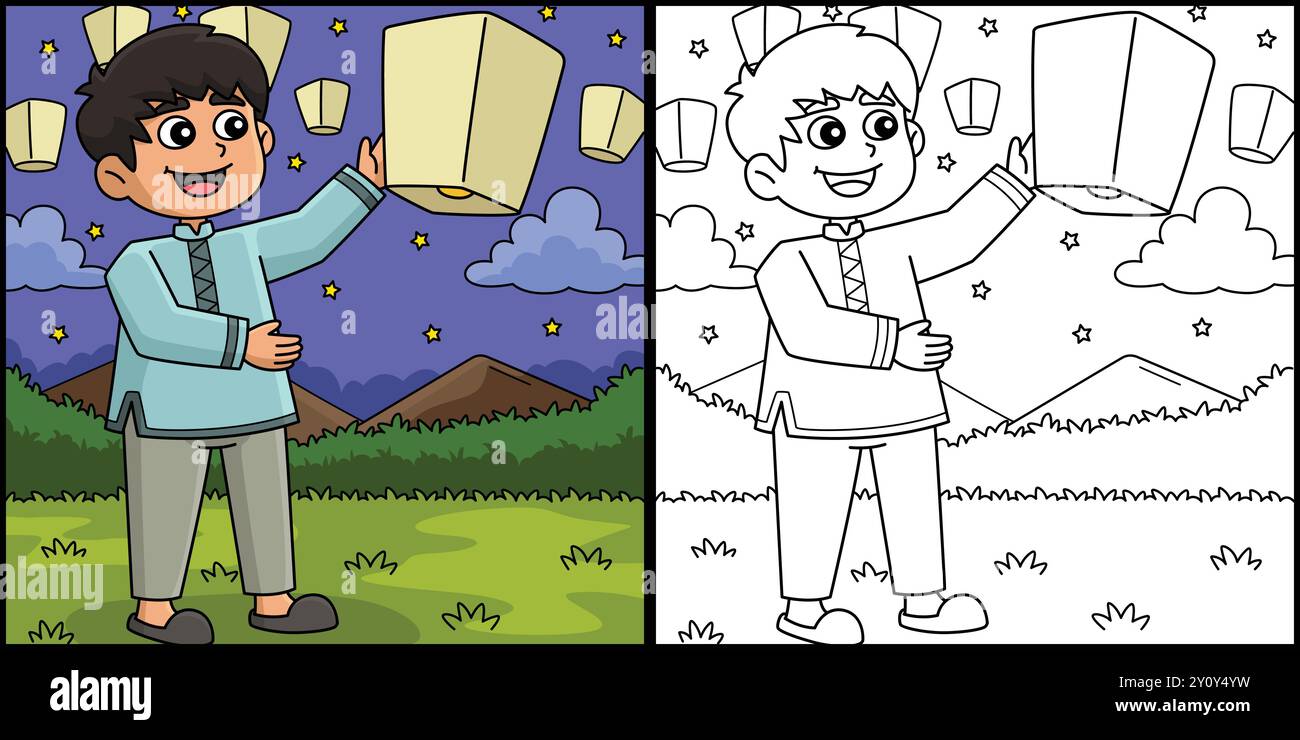 Diwali Child with Lantern Coloring Illustration Stock Vector Image ...