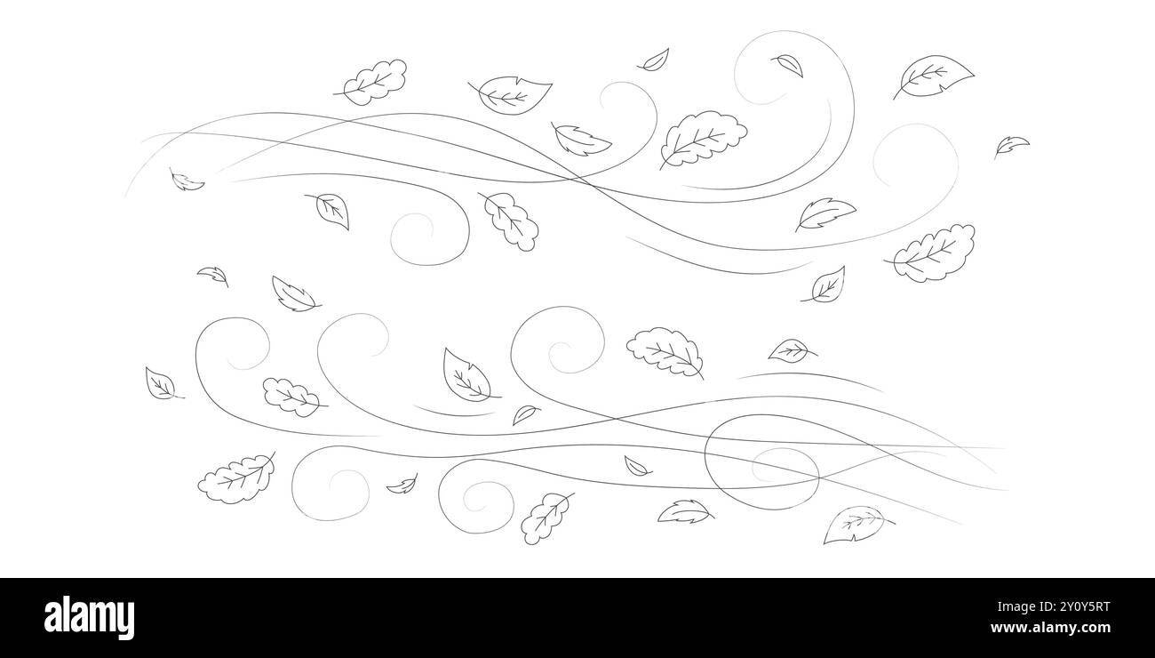 Doodle autumn leaves flying in the wind. Falling season outline ...