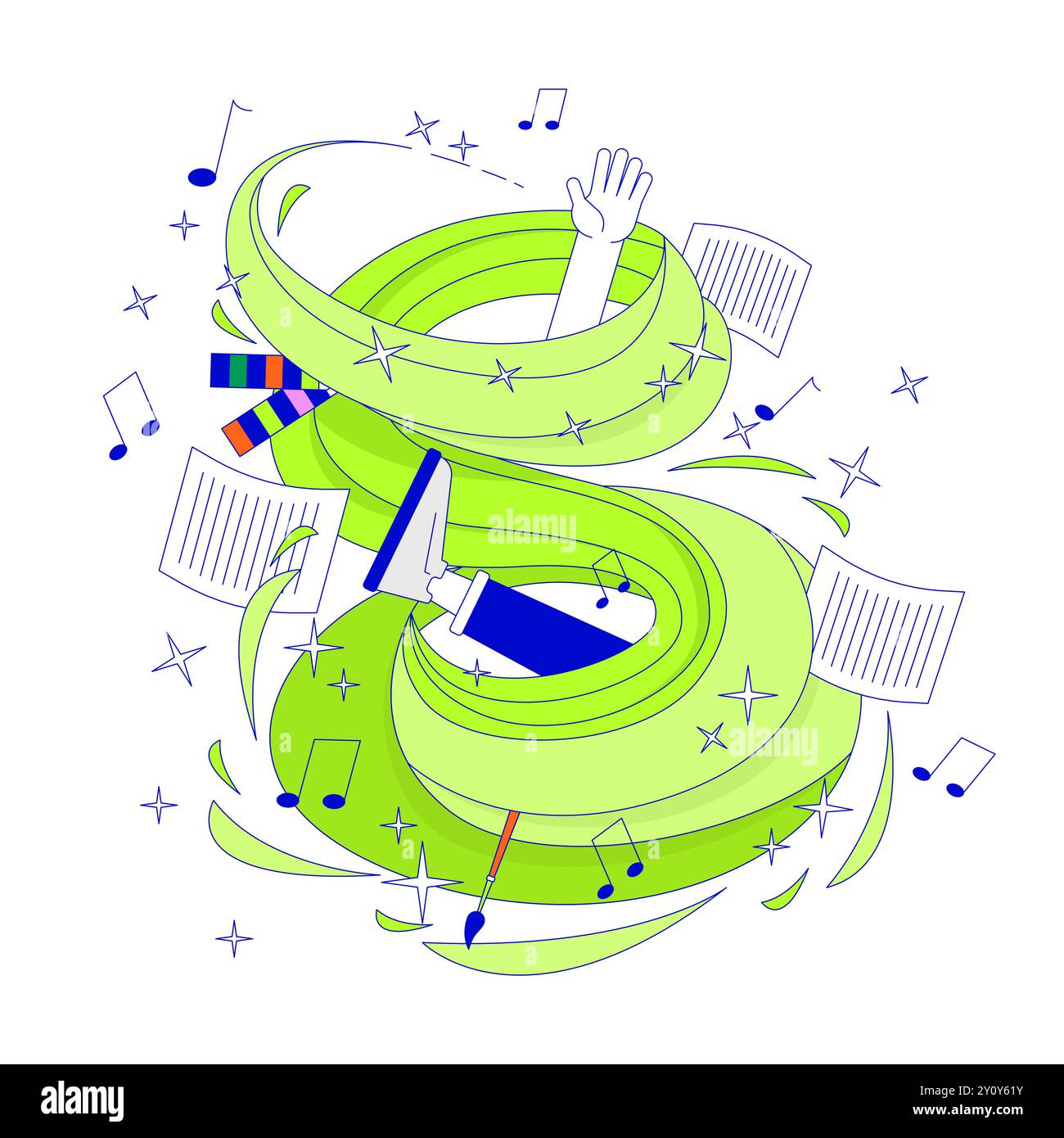 Person pulled in hypnotic music vortex 2D linear cartoon character ...