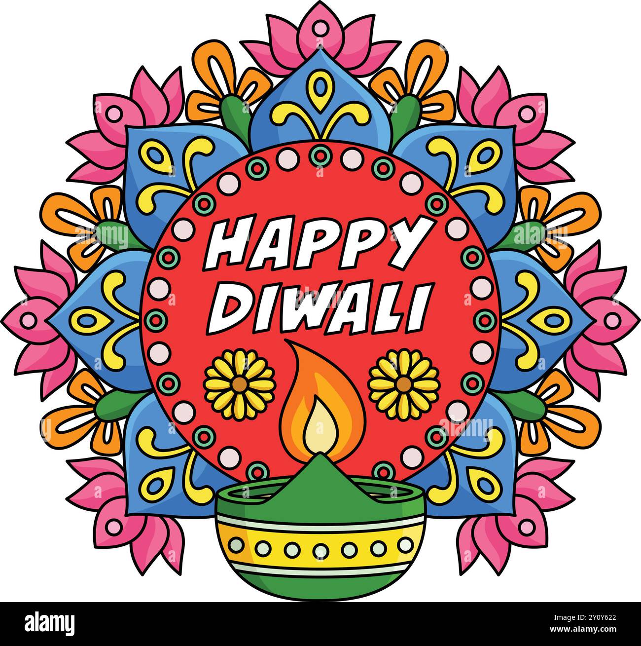 Happy Diwali Rangoli Cartoon Colored Clipart Stock Vector Image & Art ...