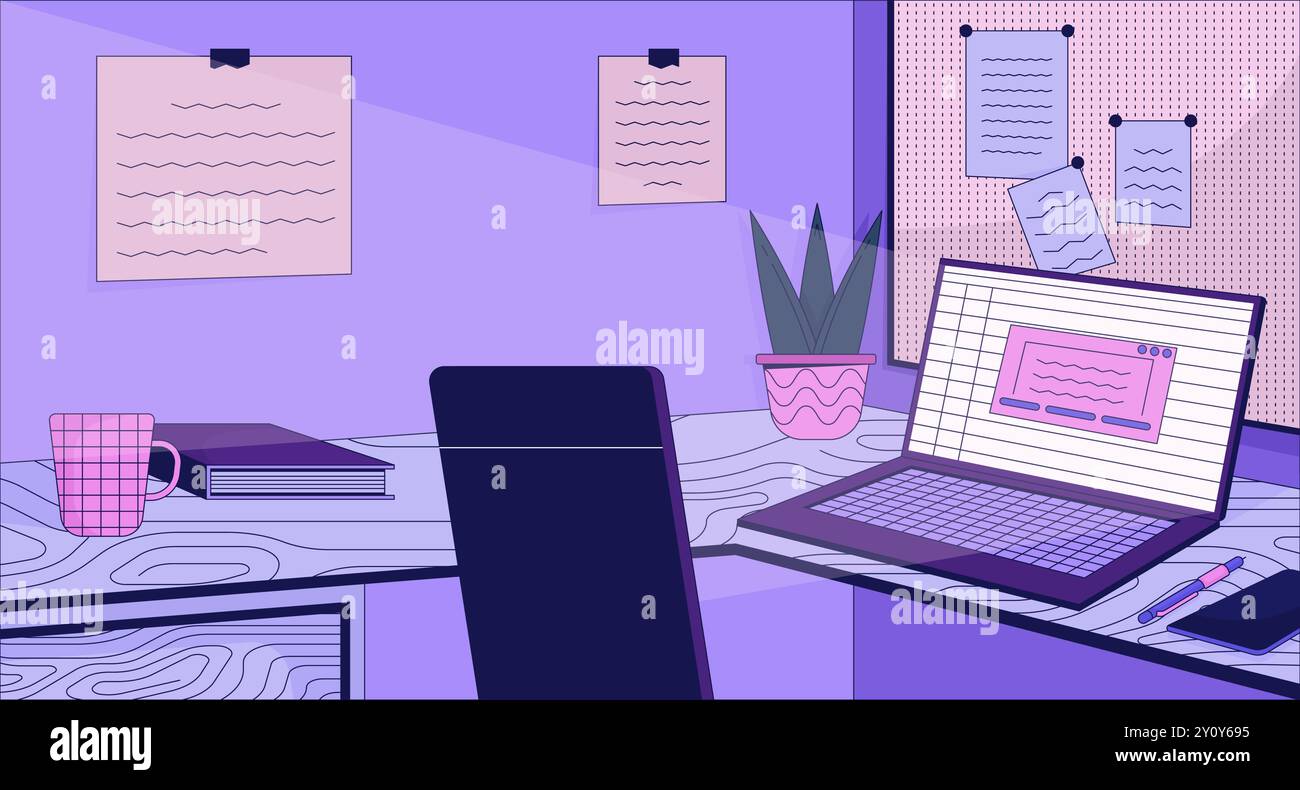 Laptop home office desk 2D cartoon background Stock Vector Image & Art ...