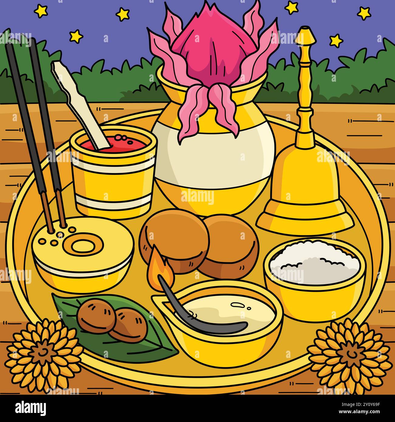 Diwali Puja Thali Colored Cartoon Illustration Stock Vector Image & Art ...